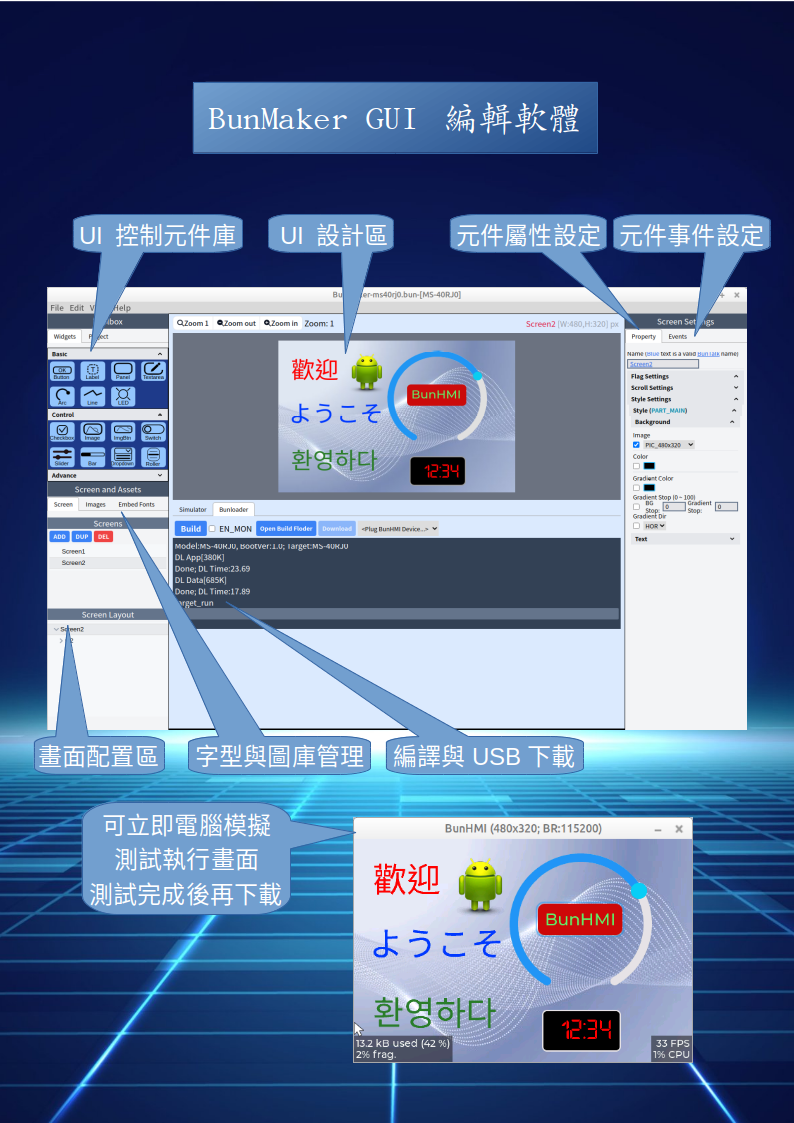 BunHMI LCD 觸控顯示器 - MCUIDEA